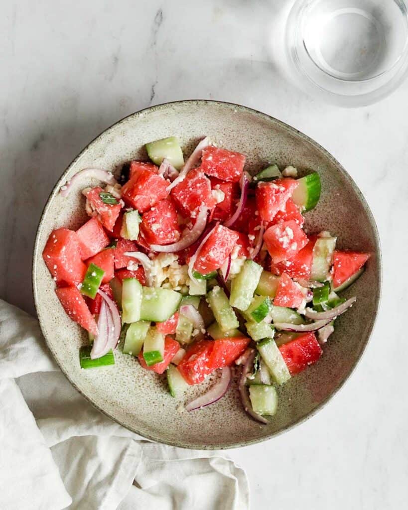 Watermelon Salad with Red Onion and Feta - Wholefood Soulfood Kitchen